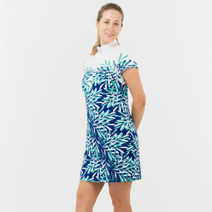 Pure Golf Carly Cap Sleeve Ladies Golf Dress Floating Palms Yale
